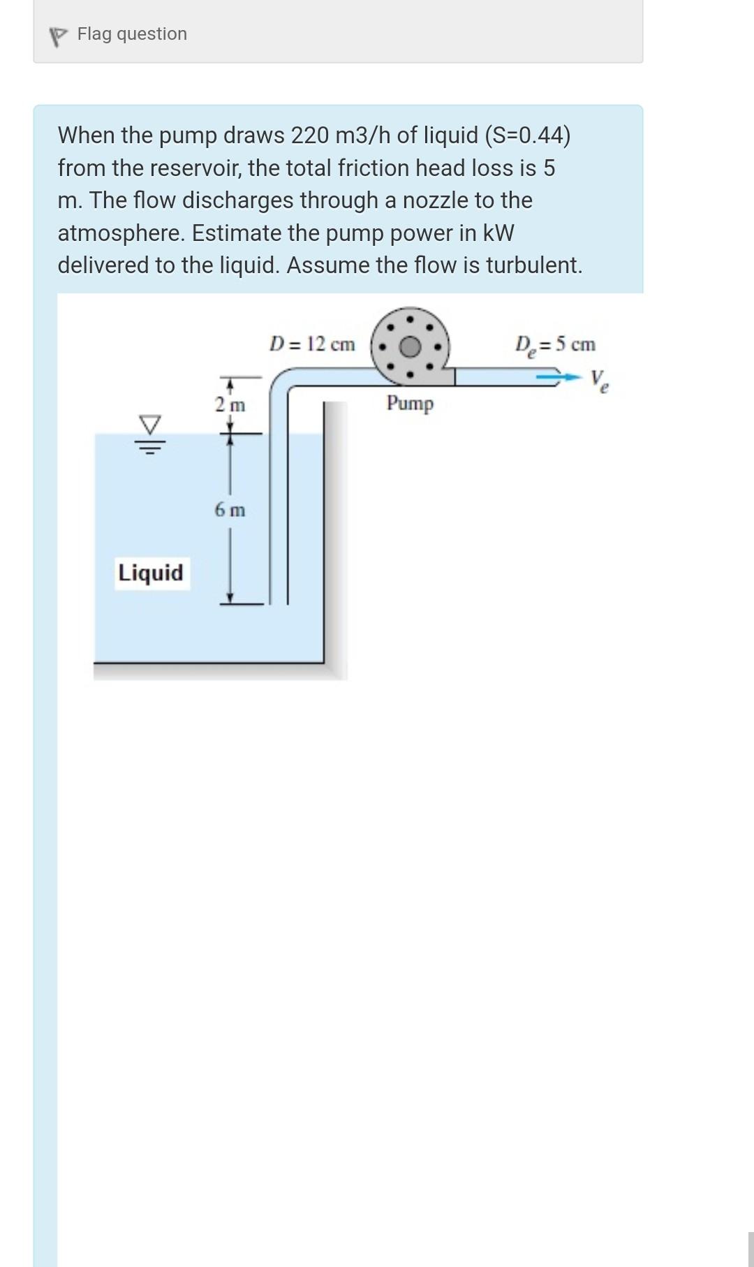 Solved Flag question When the pump draws 220 m3/h of liquid | Chegg.com