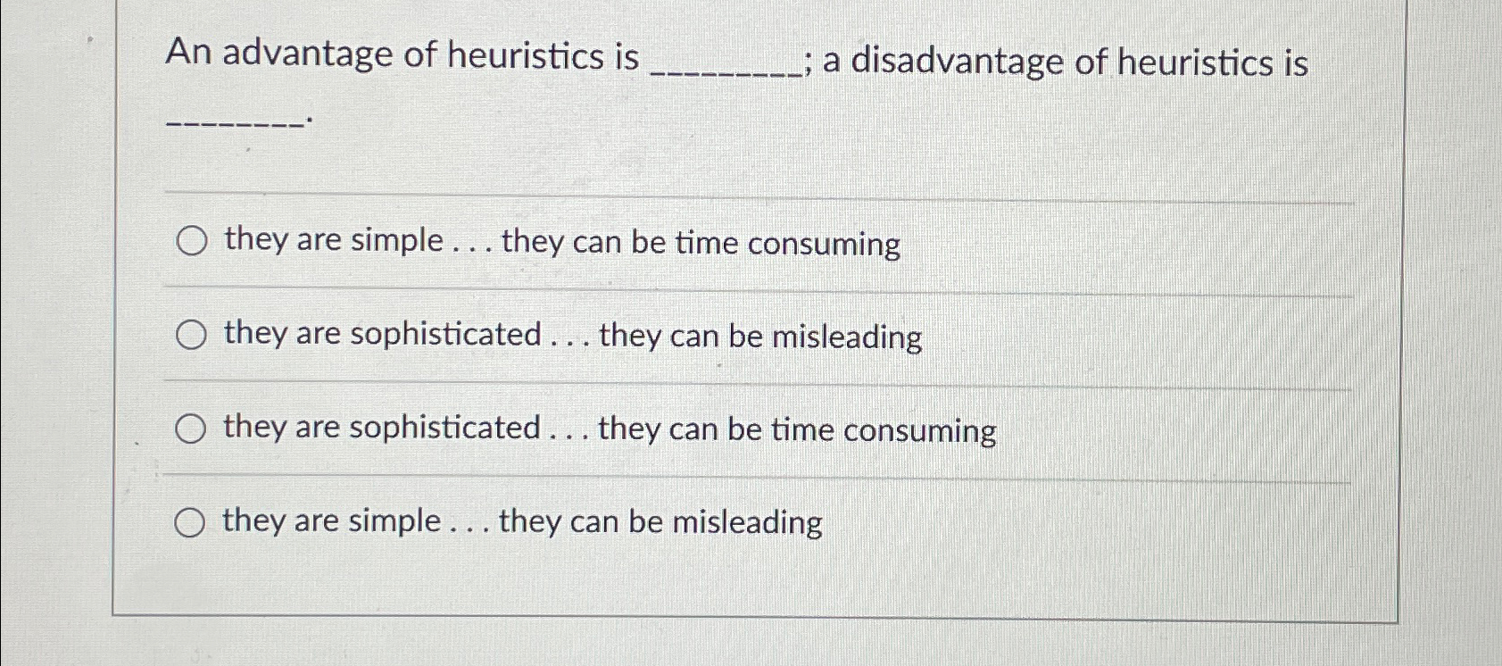 Solved An advantage of heuristics is ; a disadvantage of | Chegg.com