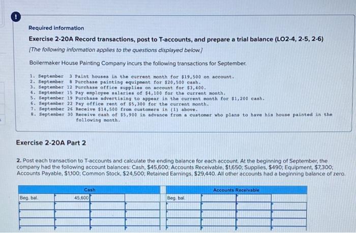 Solved Required information Exercise 2-20A Record | Chegg.com