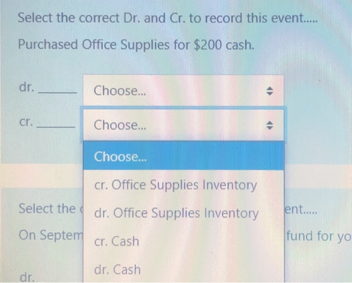 Solved Select the correct Dr. and Cr. to record this | Chegg.com