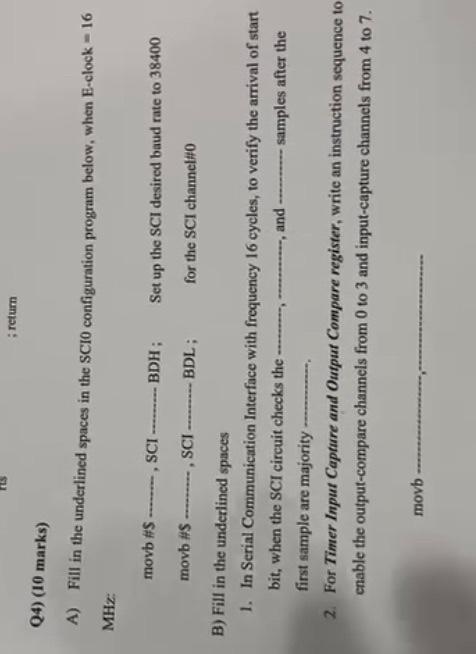 Solved Q4) (10 marks) A) Fill in the underlined spaces in | Chegg.com