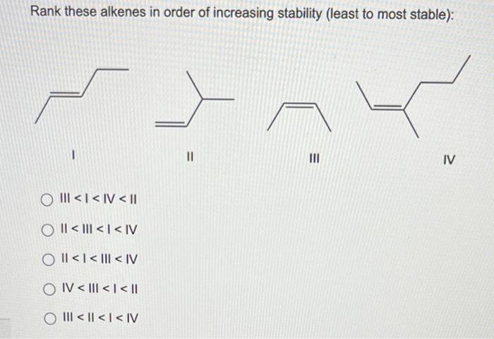 Solved Rank these alkenes in order of increasing stability | Chegg.com