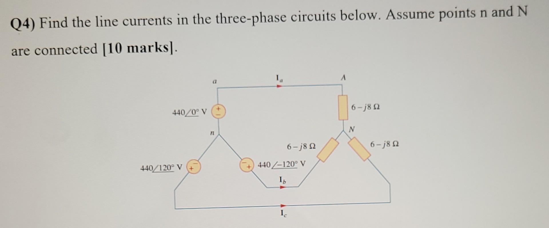 Solved (4) Find the line currents in the three-phase | Chegg.com