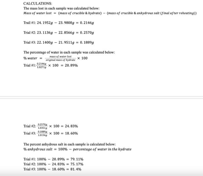 Calculation of formula for the hydrate (CaSO4) based | Chegg.com