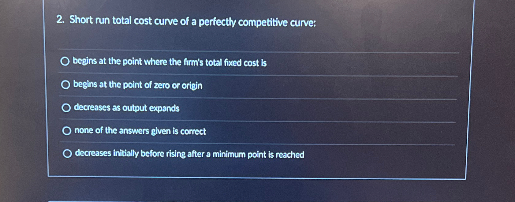 Solved Short run total cost curve of a perfectly competitive | Chegg.com