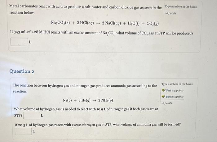 Solved Metal carbonates react with acid to produce a salt, | Chegg.com