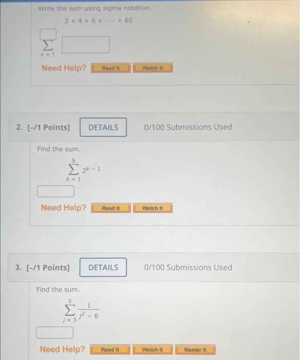 Solved Write the sum using sigma notation. ∑k=12+4+6+⋯+60 11 | Chegg.com