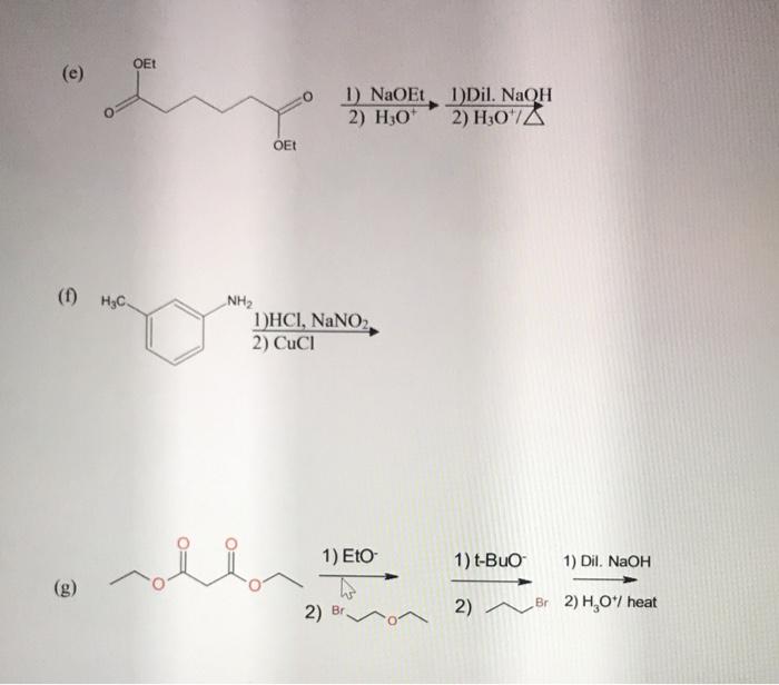 Solved OEt (e) 1) NaOEt 1)Dil. NaOH 2) H30 2) H307 OET (1) | Chegg.com
