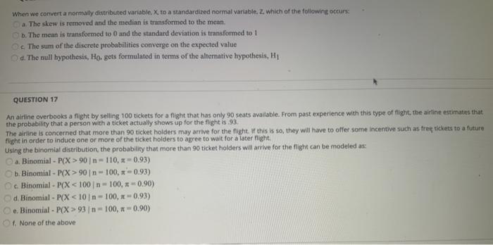 Solved When we convert a normally distributed variable, X to | Chegg.com