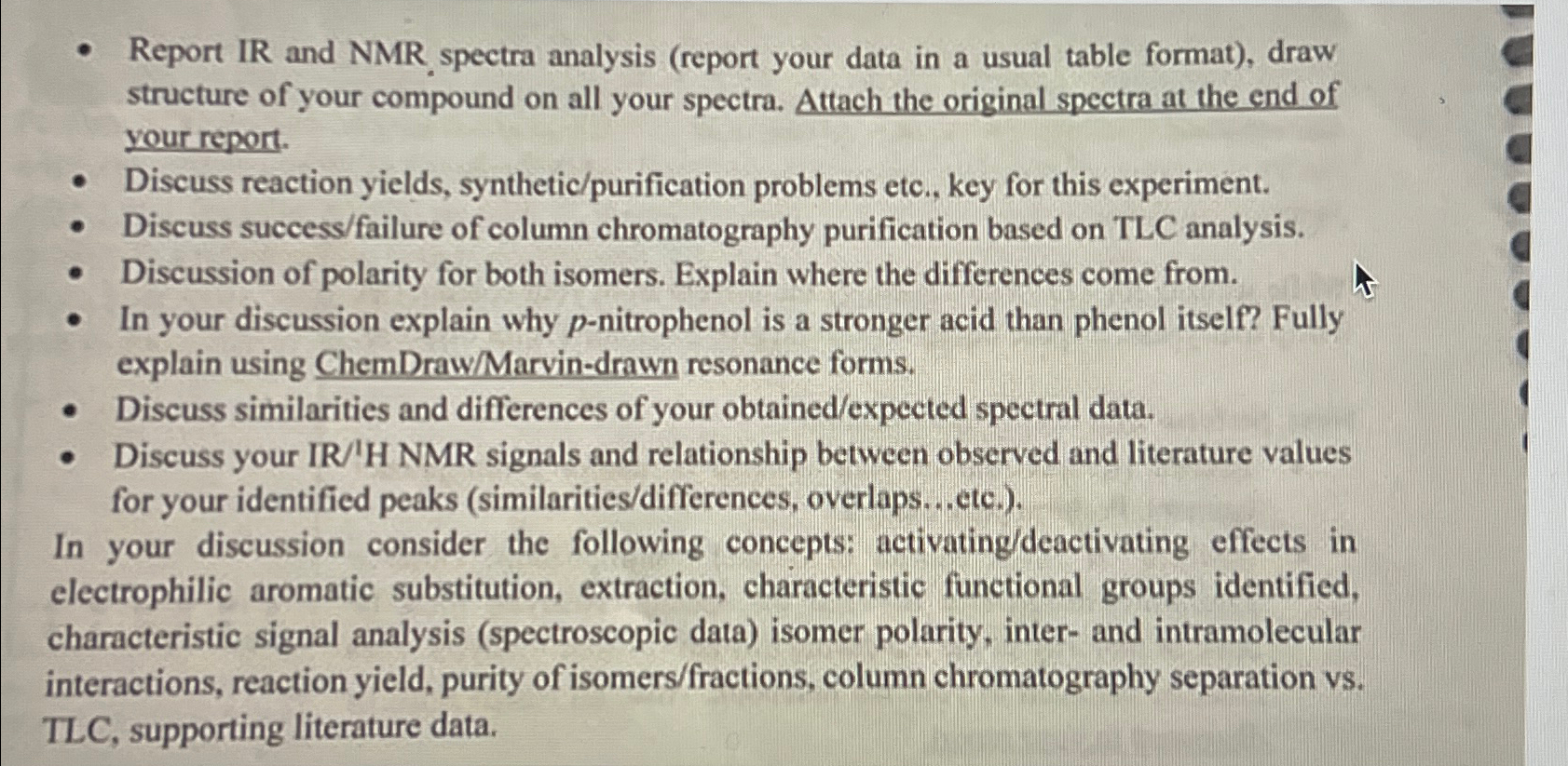 Report IR and NMR spectra analysis (report your data | Chegg.com