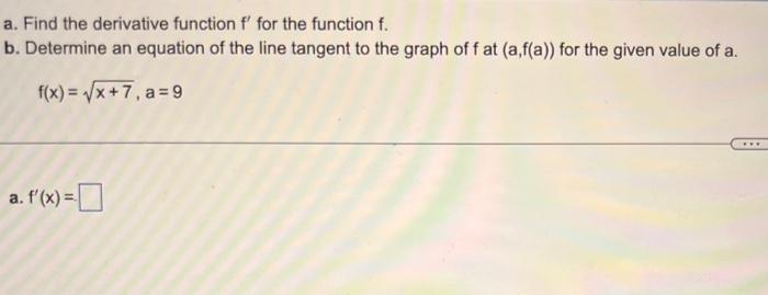 Solved a. Find the derivative function f′ for the function | Chegg.com
