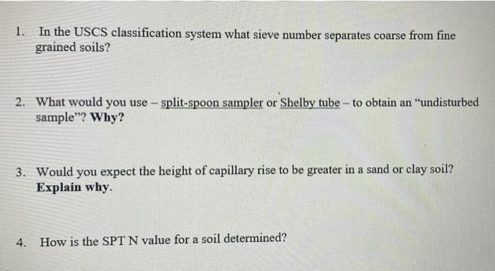 Solved 1. In the USCS classification system what sieve | Chegg.com