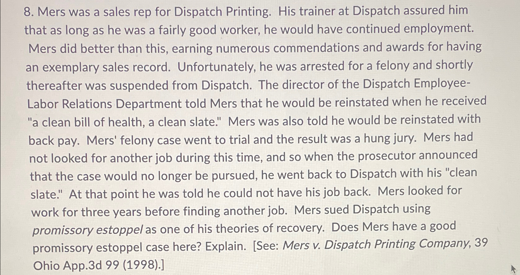 Solved Mers was a sales rep for Dispatch Printing. His | Chegg.com