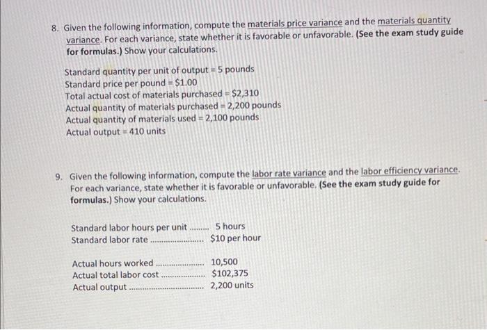 Solved 8. Given the following information, compute the | Chegg.com