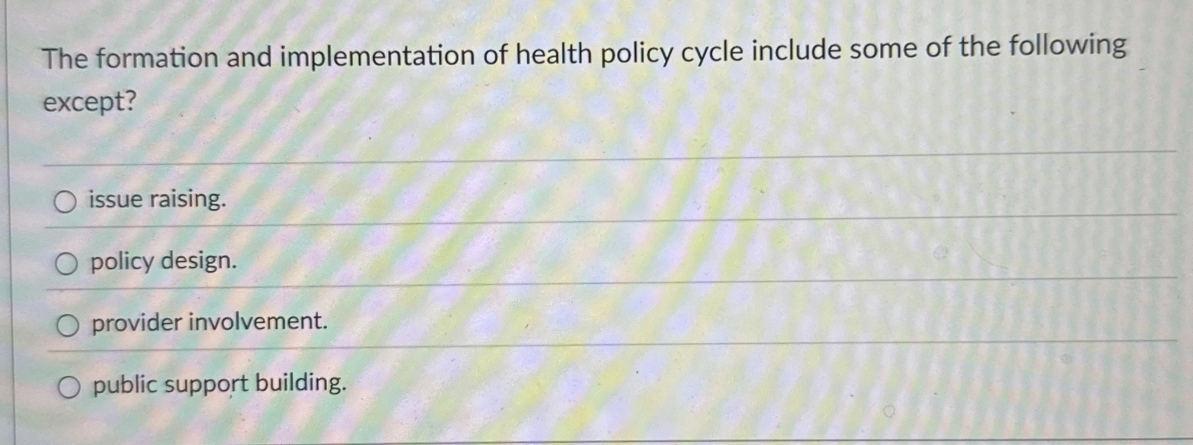 Solved The formation and implementation of health policy | Chegg.com