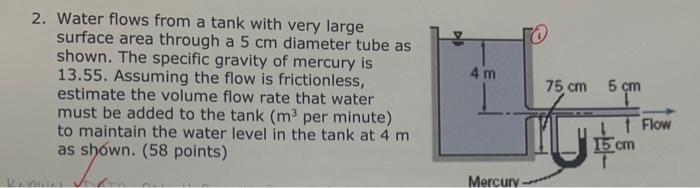 Solved water flows from a tank with very large surface area | Chegg.com