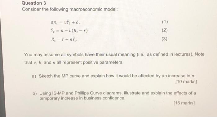 Solved Question 3 Consider the following macroeconomic | Chegg.com