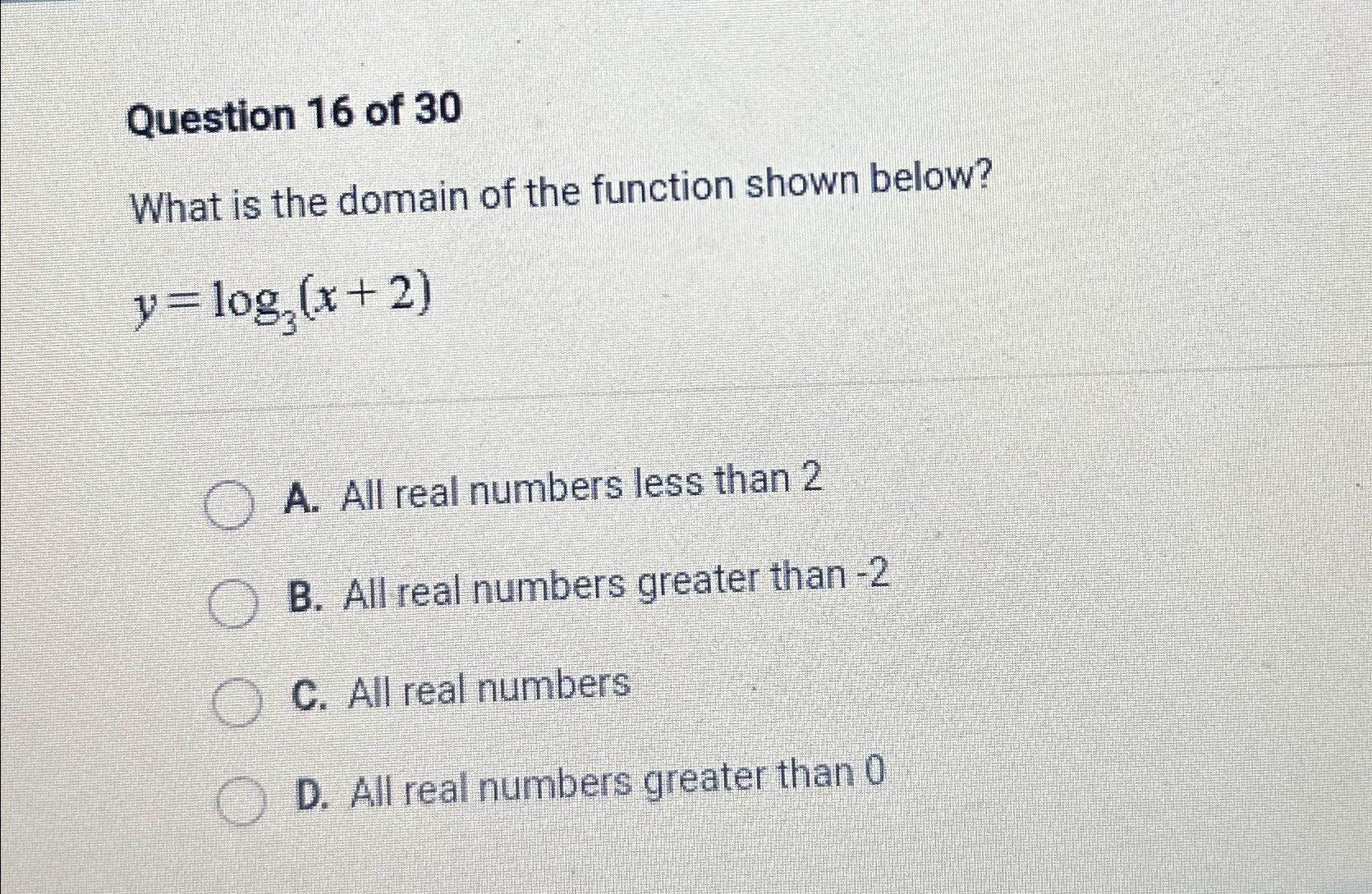 Solved Question 16 ﻿of 30What is the domain of the function | Chegg.com