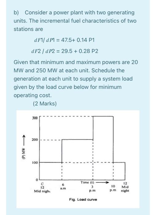 Solved b) Consider a power plant with two generating units. | Chegg.com