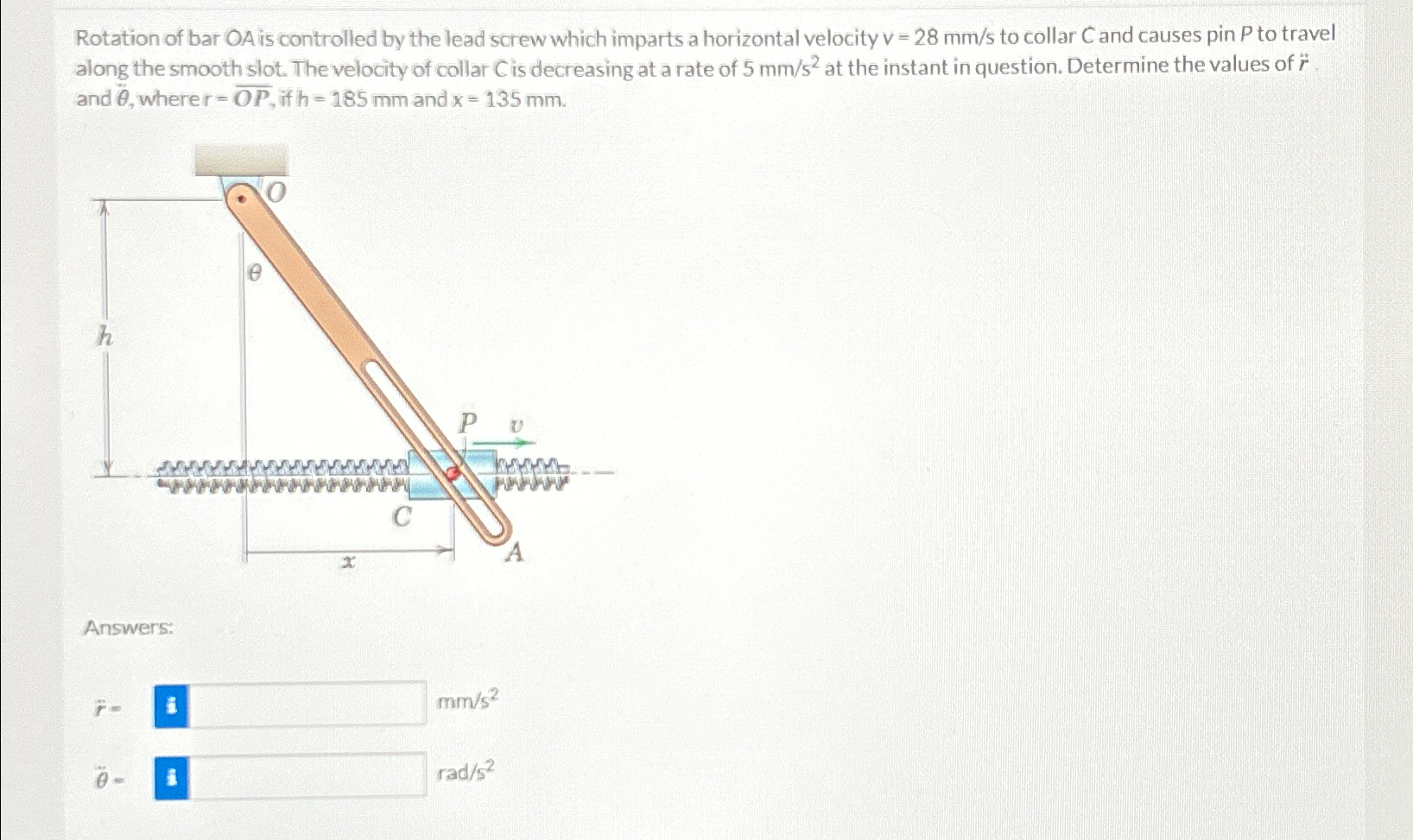 Solved Rotation of bar OA is controlled by the lead screw | Chegg.com