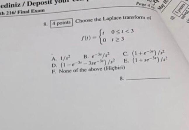 Solved th 216/ Final Exam 8. 4 points Choose the Laplace | Chegg.com
