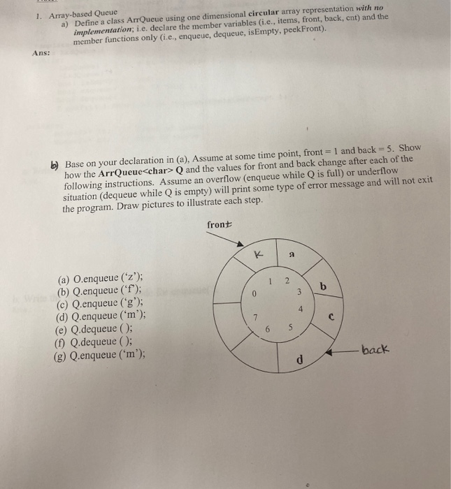 Solved 1 Array Based Queue A Define A Class Artqueue Using 8921
