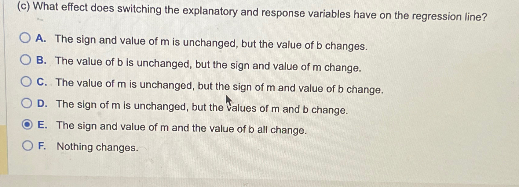 Solved (c) ﻿What effect does switching the explanatory and | Chegg.com