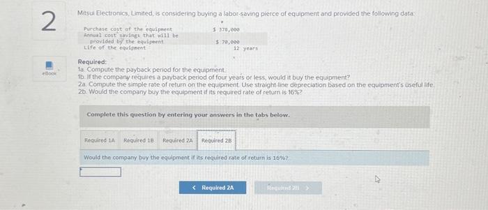 Solved Mitsui Electronics. Limned, is considering buying a | Chegg.com