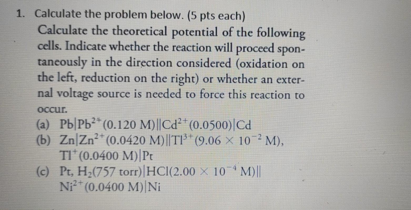 Solved 1. Calculate the problem below. (5 pts each) | Chegg.com