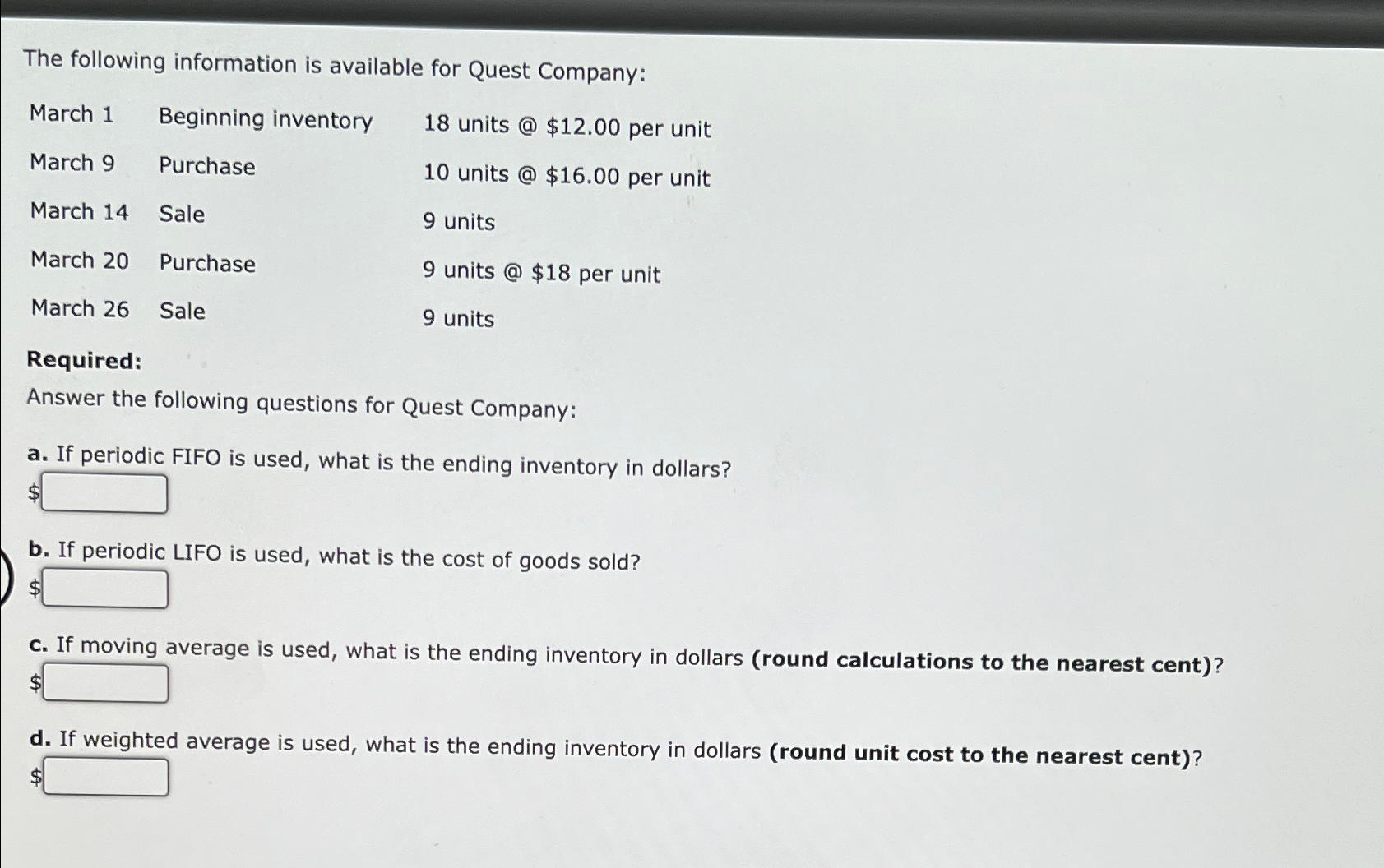 Solved The following information is available for Quest | Chegg.com