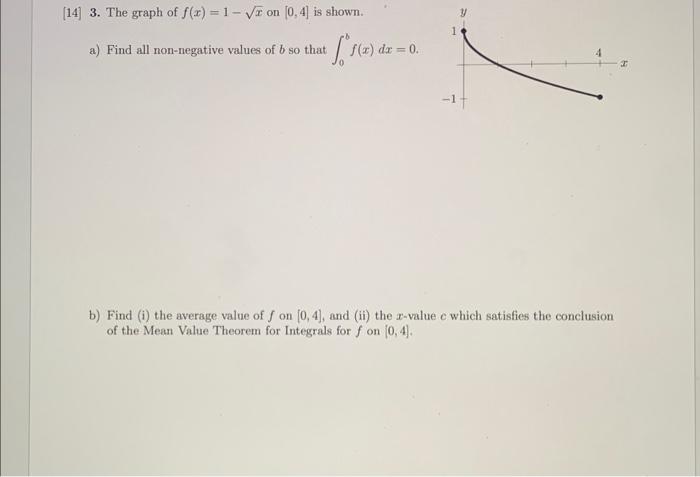 Solved 14] 3. The graph of f(x)=1−x on [0,4] is shown. a) | Chegg.com