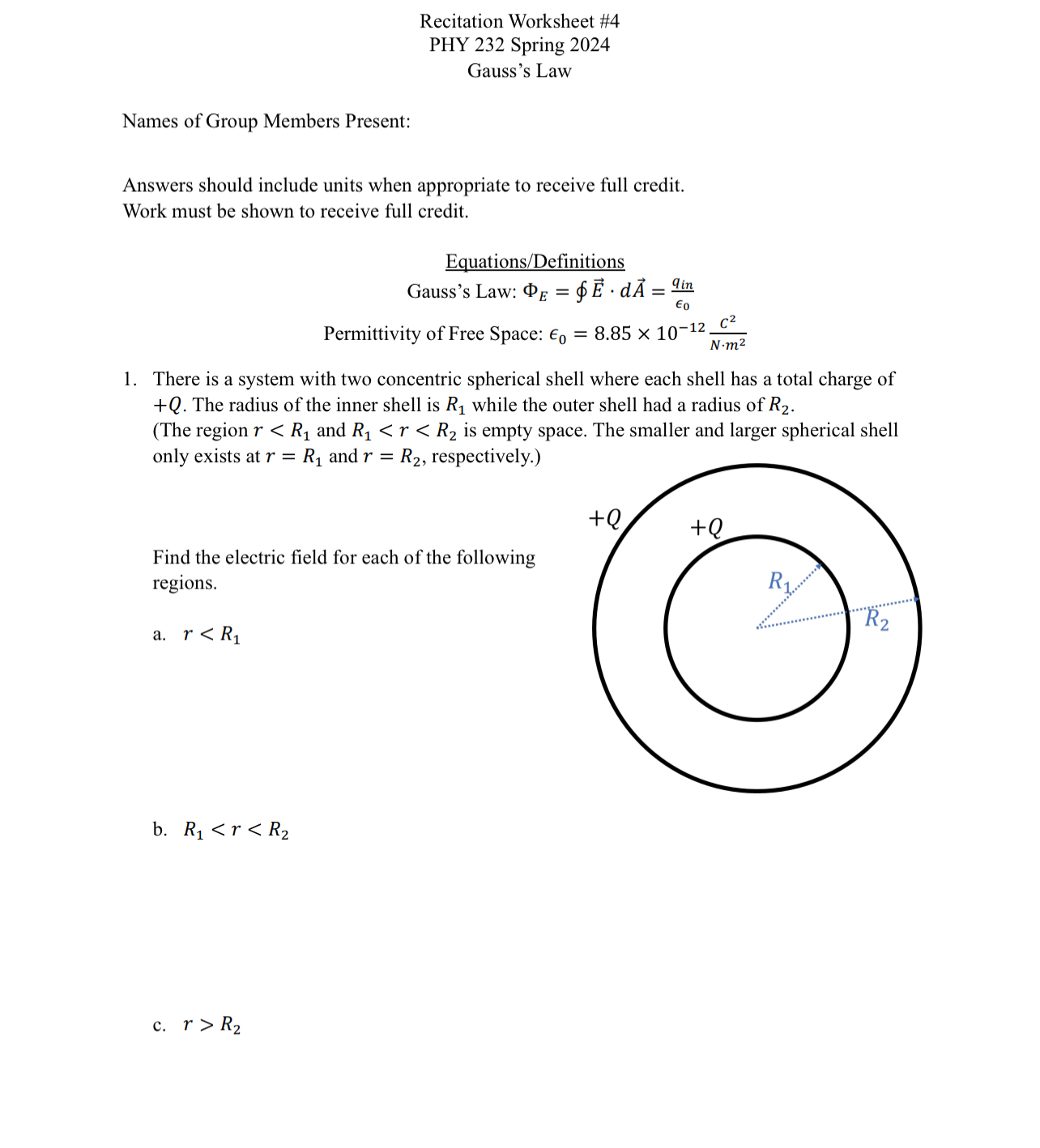Solved Recitation Worksheet #4\\nPHY 232 Spring | Chegg.com
