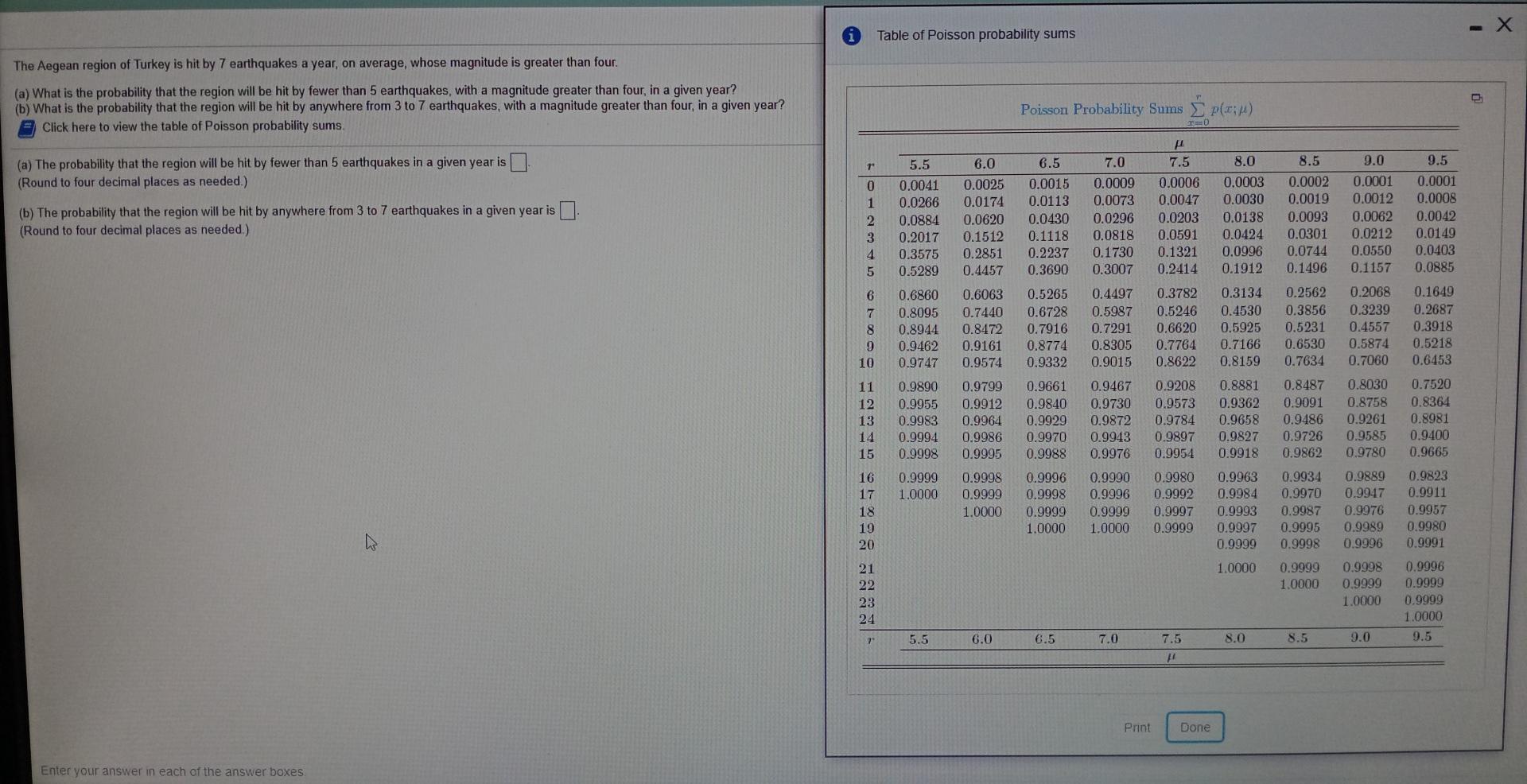 Solved Х Table of Poisson probability sums The Aegean region | Chegg.com
