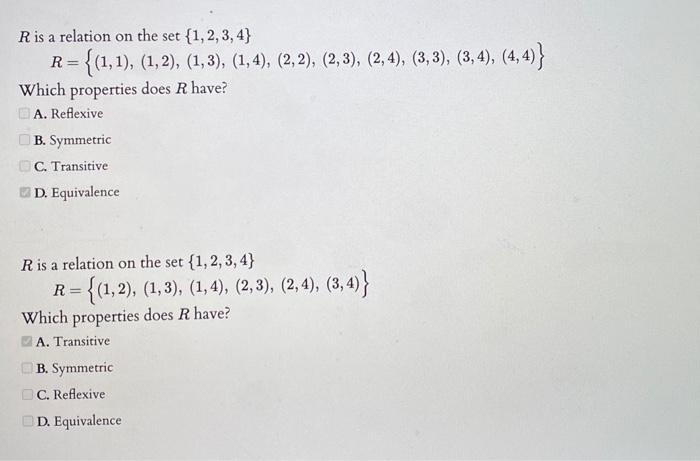 Solved Consider the following relations, given as sets of | Chegg.com
