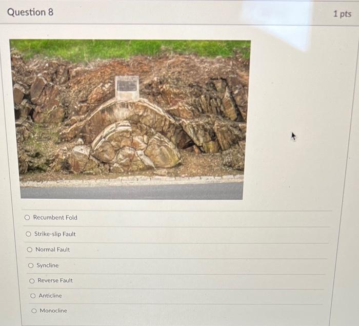 Solved Question 8 1 pts Recumbent Fold Strike-slip Fault | Chegg.com