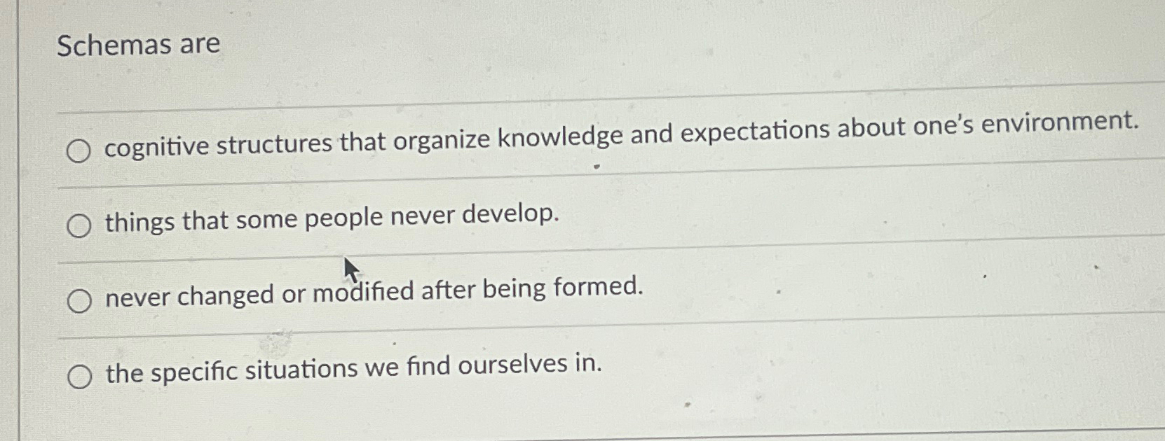 Solved Schemas arecognitive structures that organize | Chegg.com