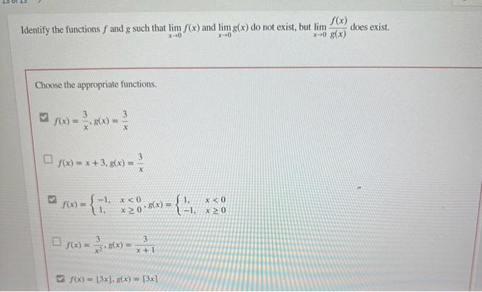 Solved Identify the functions f and g such that limx→0f(x) | Chegg.com