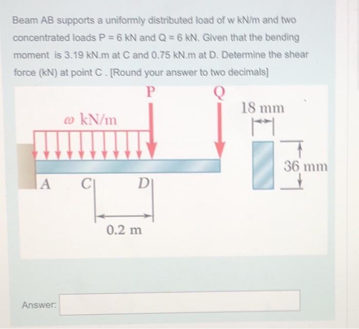 Solved Beam AB supports a uniformly distributed load of w | Chegg.com