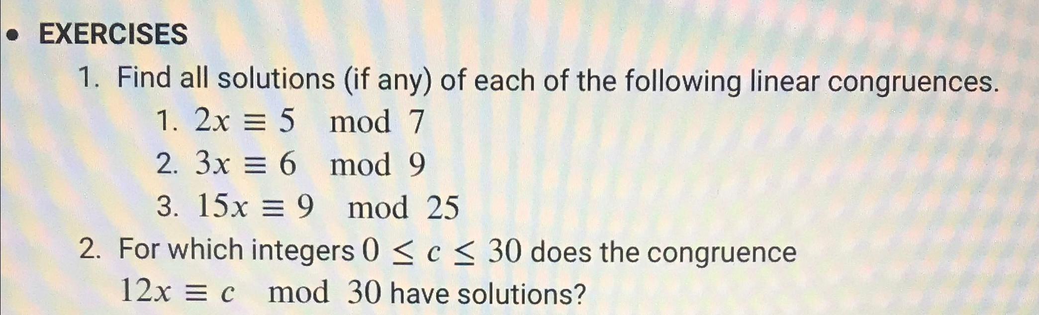 Solved EXERCISESFind all solutions (if any) ﻿of each of the | Chegg.com