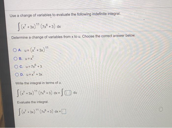 Solved Use a change of variables to evaluate the following | Chegg.com