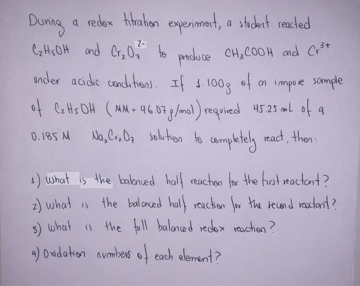 Solved During a redox titration experiment, a student | Chegg.com