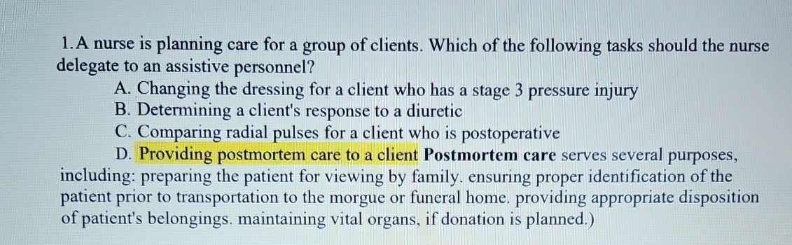 Solved A nurse is planning care for a group of clients. | Chegg.com
