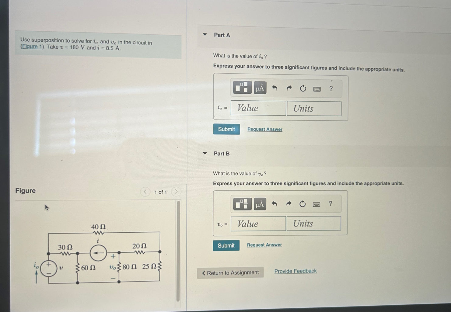 Solved Use superposition to solve for io ﻿and vo ﻿in the | Chegg.com