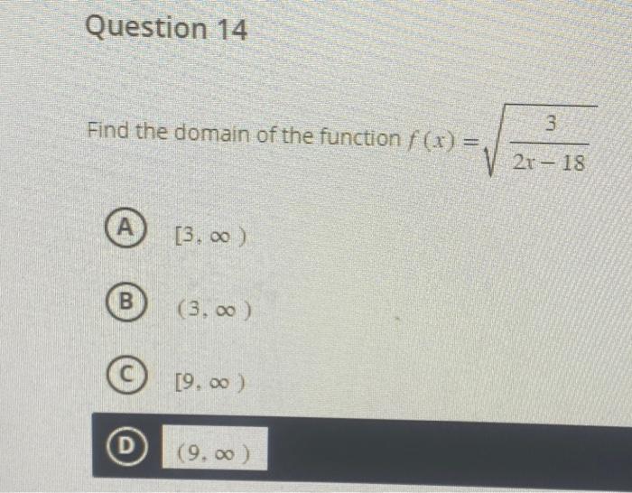 Solved Find The Domain Of The Function F X 2x−183 [3 ∞