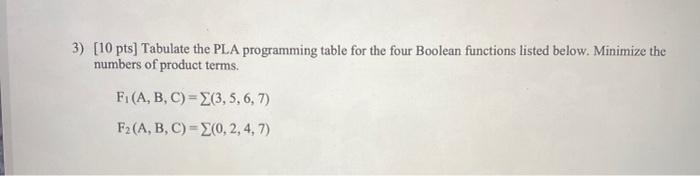 Solved 3) [10 pts] Tabulate the PLA programming table for | Chegg.com