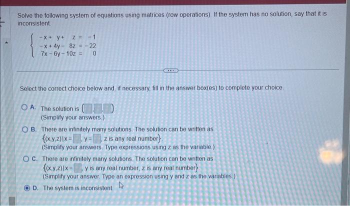 Solved Solve the following system of equations using | Chegg.com