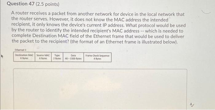 Solved Question 47 (2.5 points) A router receives a packet | Chegg.com