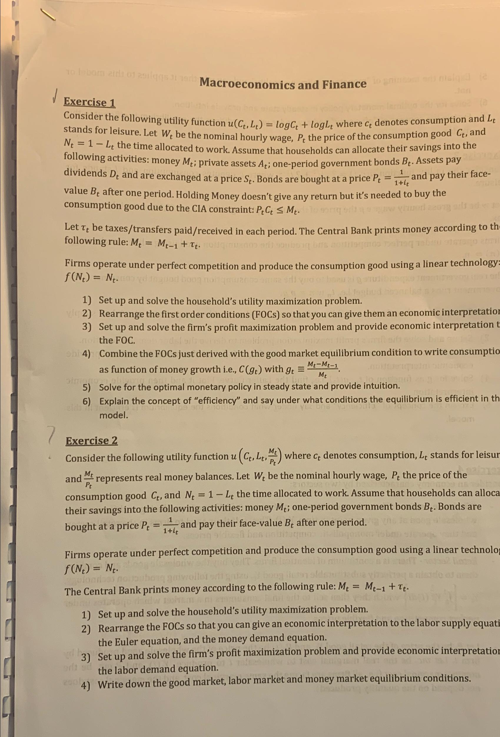 Solved Macroeconomics and FinanceExercise 1Consider the | Chegg.com