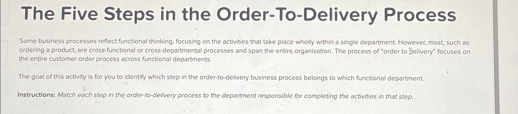 Solved The Five Steps in the Order-To-Delivery ProcessSome | Chegg.com