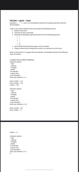 Solved ITEC243 - Lab 10 -Taski Operators .../andre overlated | Chegg.com